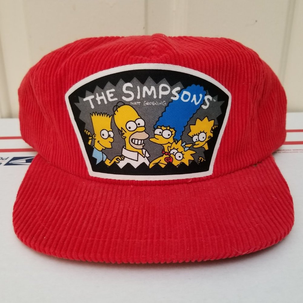 Vintage 90s The Simpsons Corduroy Hat Snapback Cap - Gem